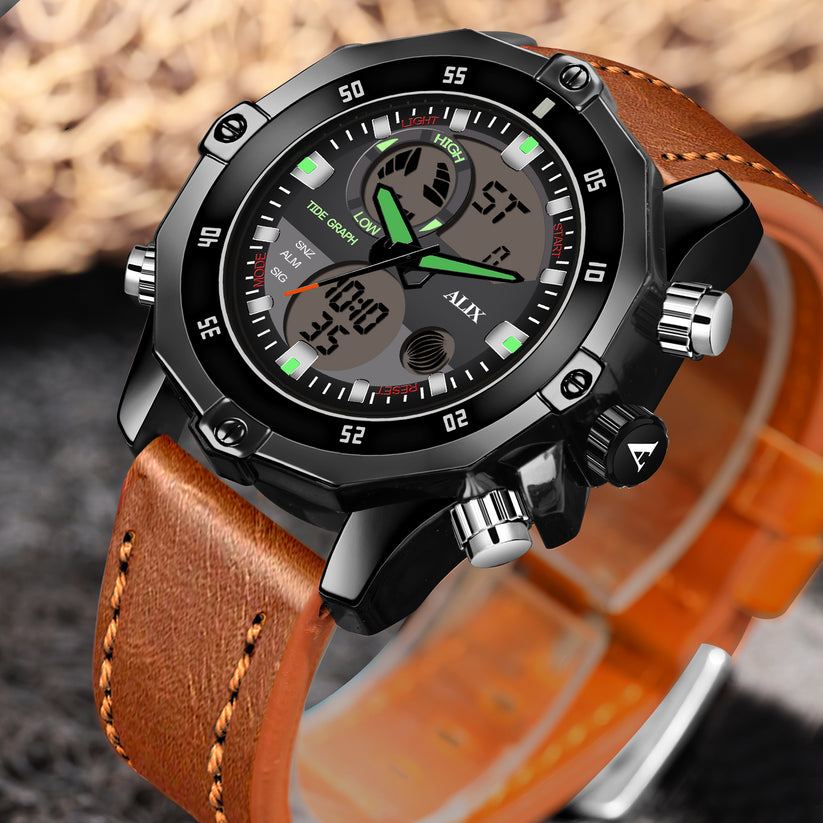 AL3032 Brown leather sports Analog-Digital Watch – Alix Store