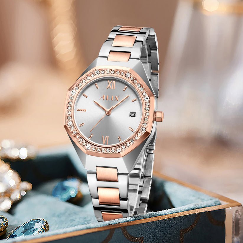 AL2531 Silver Octagonal case with diamond studded dial Analog Watch ...