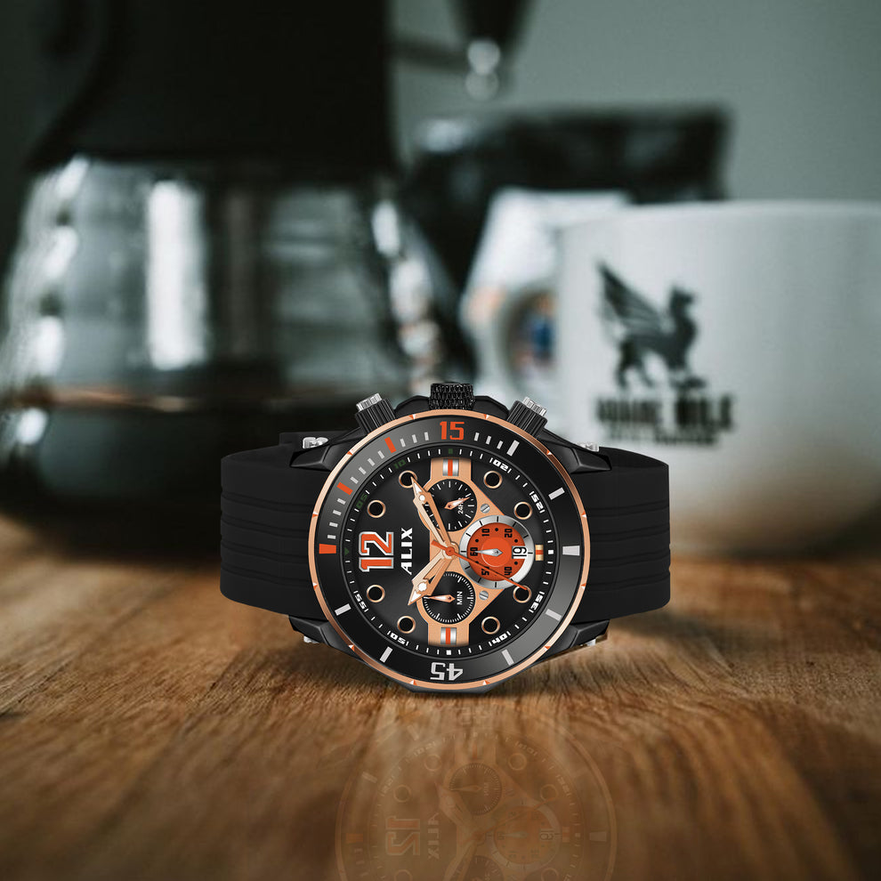 AL3015T Black Stylish chronograph dial Analog Watch – Alix Store
