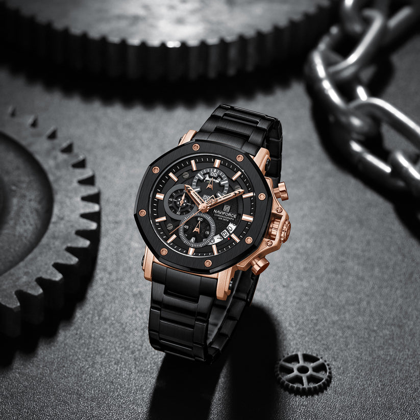 Naviforce NF8065 Rosegold-Black Stainless Steel Analog watch – Alix Store
